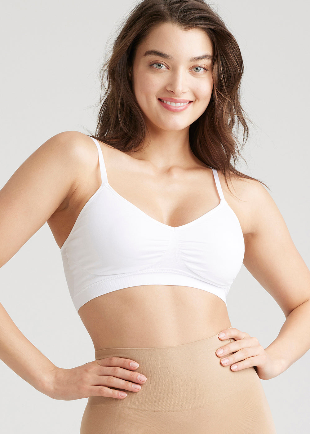 V Neck Seamless Bralette In White Yummie Yummie