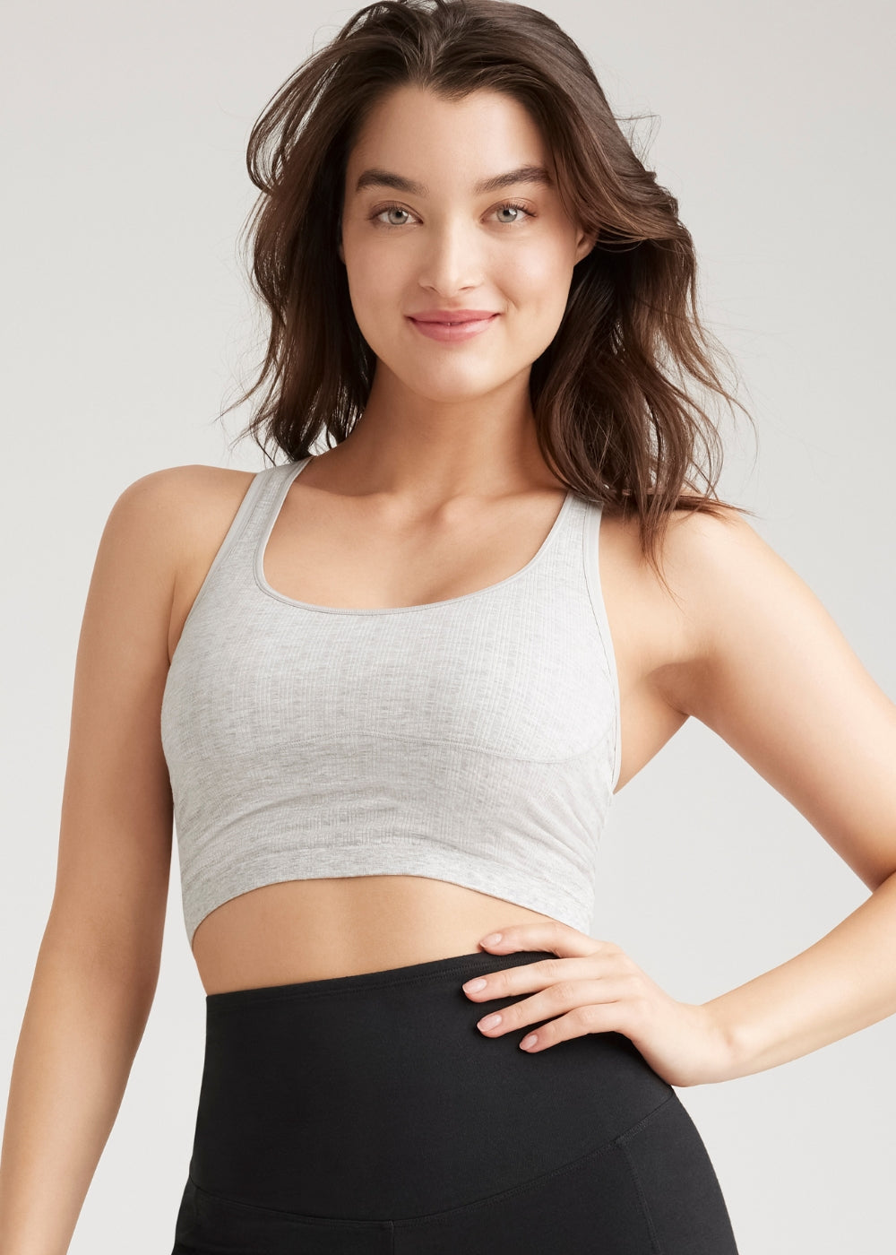 Jules Heather Grey Cotton Rib Seamless Longline Bra Top | yummie