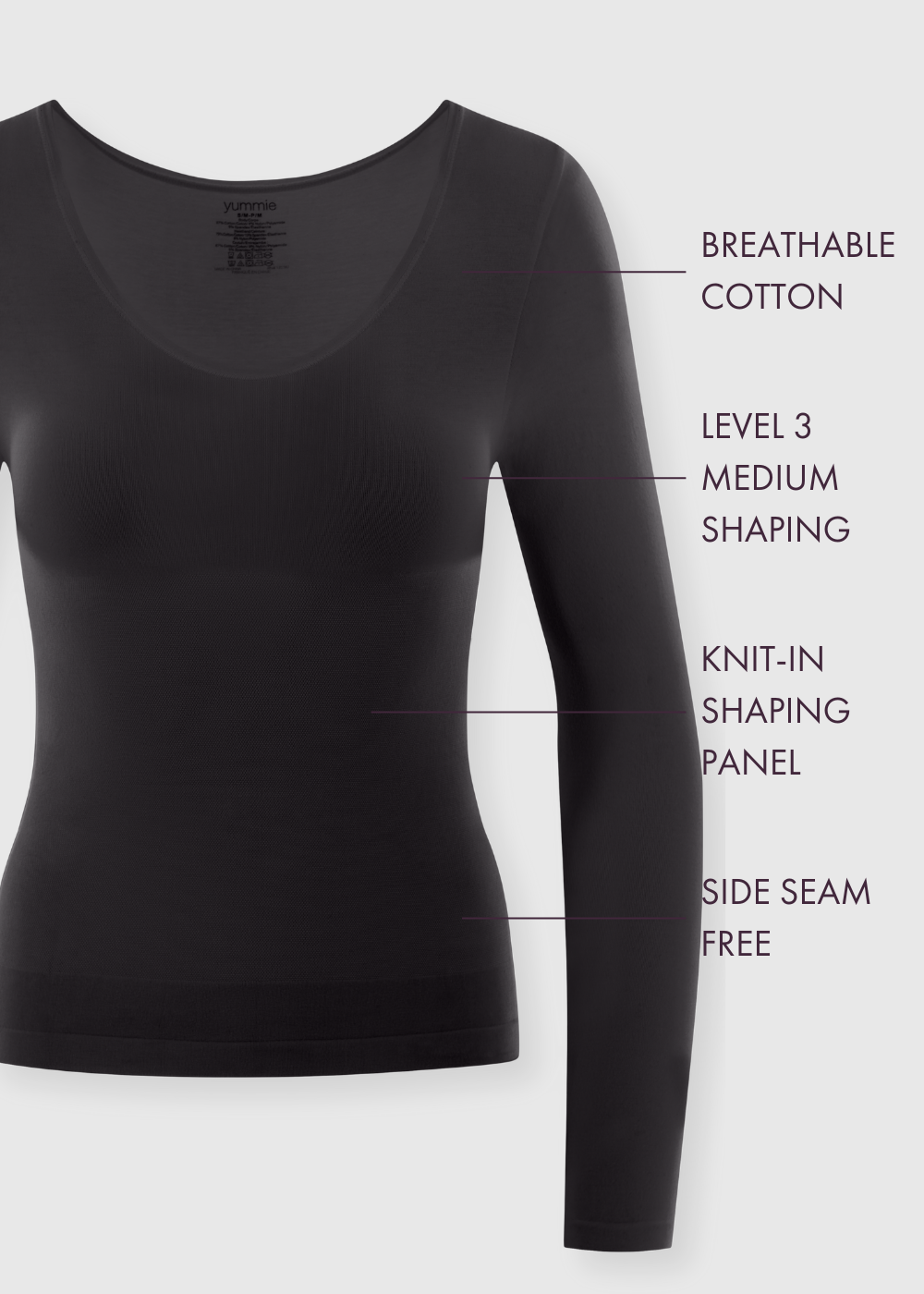Karlie Long Sleeve Shaping Top - Cotton Seamless in Black | yummie