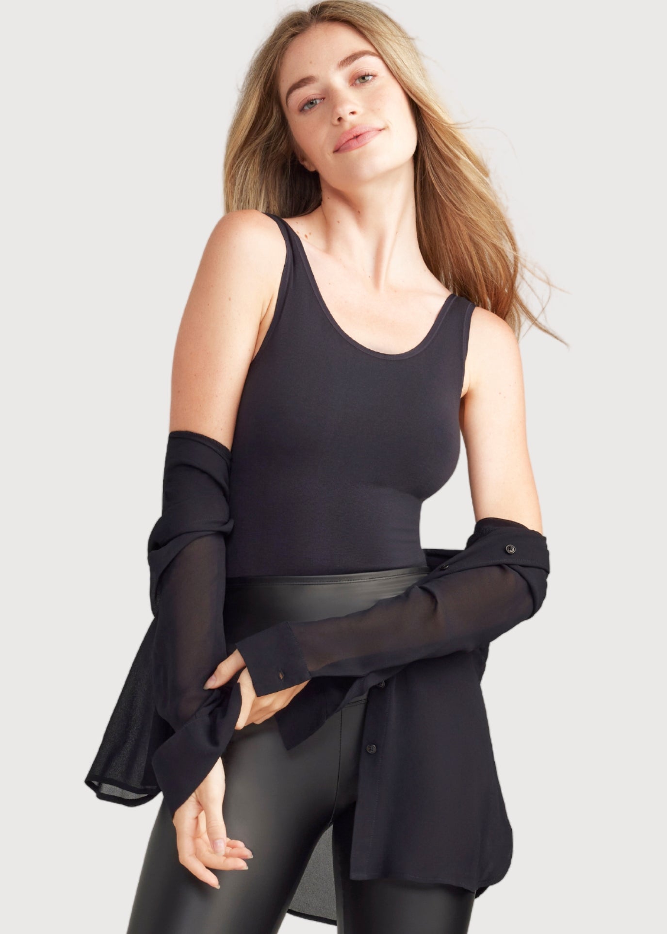 Ruby Black Cotton Seamless Thong Shaping Bodysuit | yummie