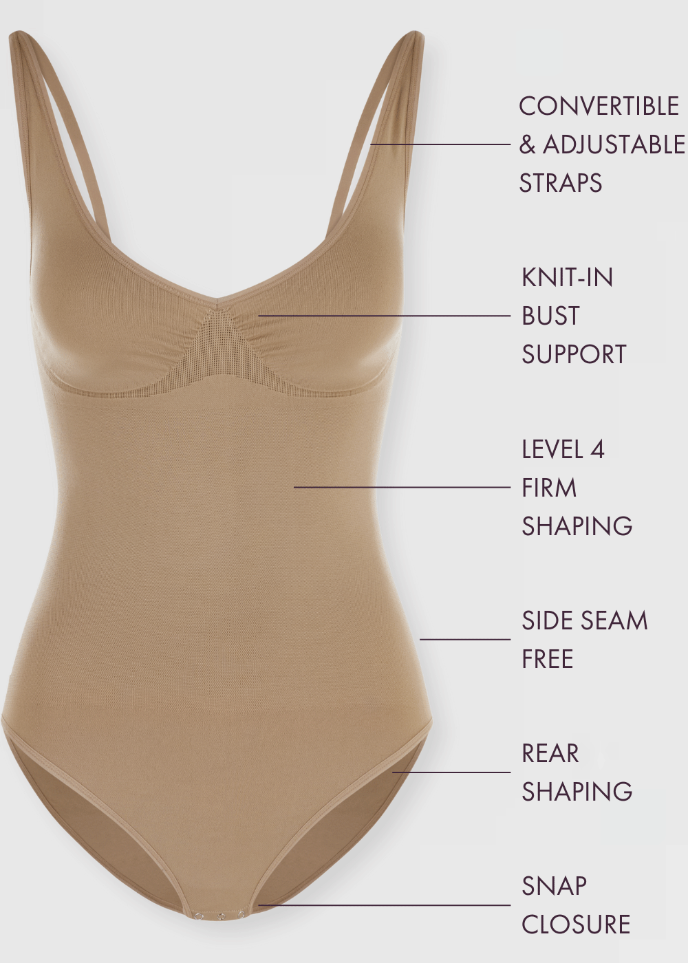 Bella Convertible V-Neck Shaping Bodysuit - Seamless in Almond | yummie